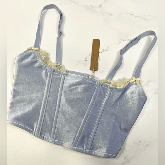 SKIMS | Tops | Skims Velour Velvet Lace Corset Crop Top Blue | Poshmark